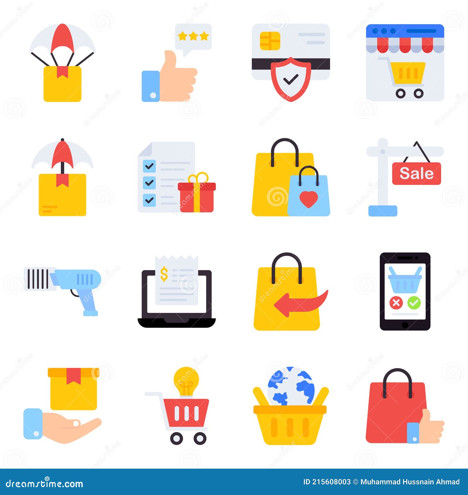 Pack of Purchasing Flat Icons Stock Vector - Illustration of ...