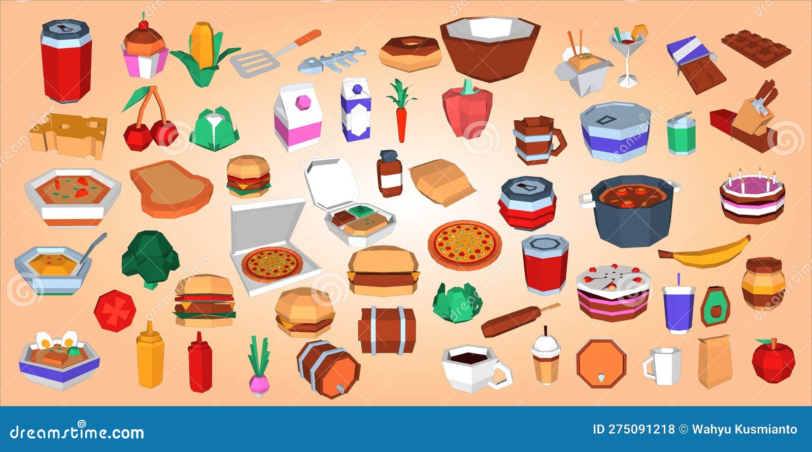 Ultimate Low-poly Fast Food Pack Collection Stock Vector - Illustration ...
