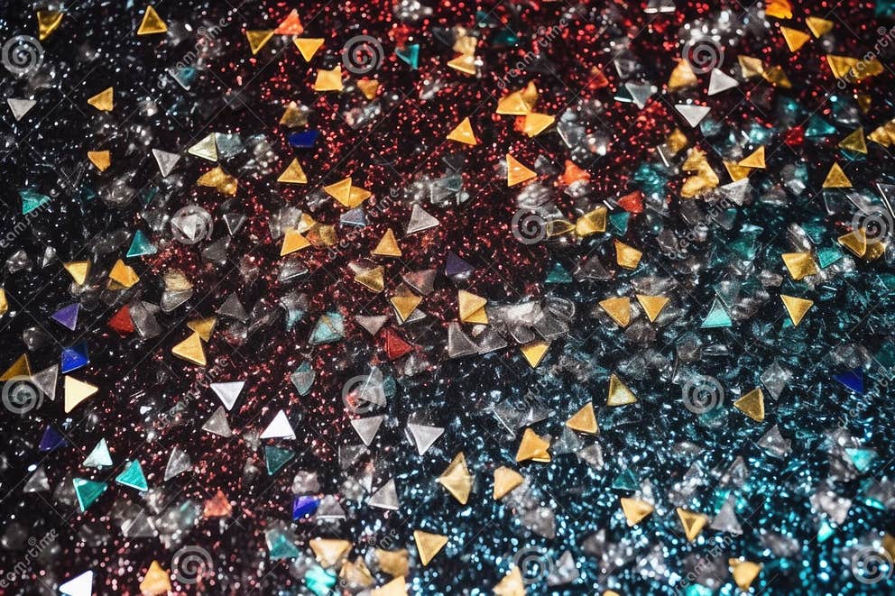An Ultra Close-up of Multi-colored Glitter on a Black Surface Stock ...