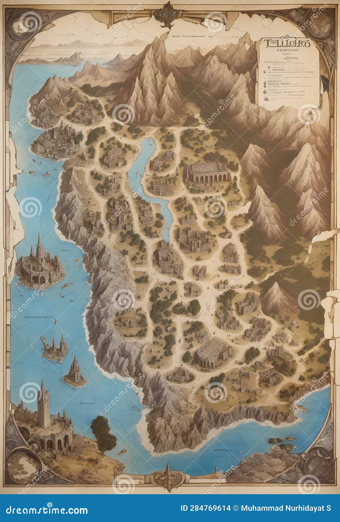 Ultra Detailed Antique Map with Characters and Objects from Rolling ...