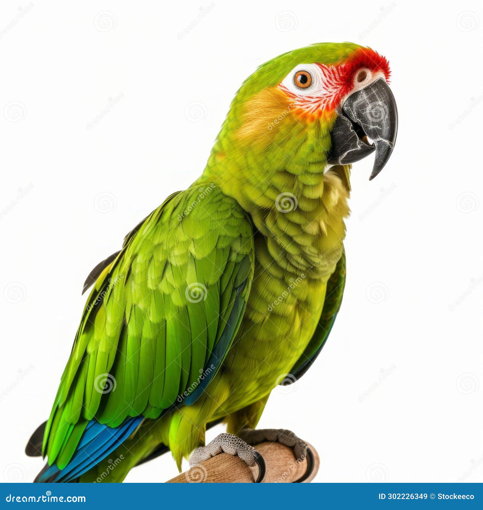 Ultra-detailed Side View of Green Parrot Perched on Branch Stock ...