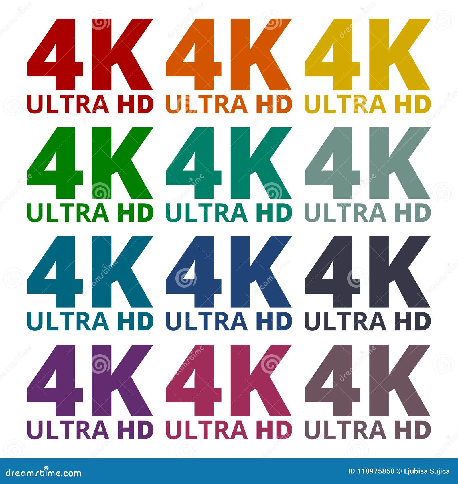 Ultra HD 4K icons set stock vector. Illustration of entertainment ...