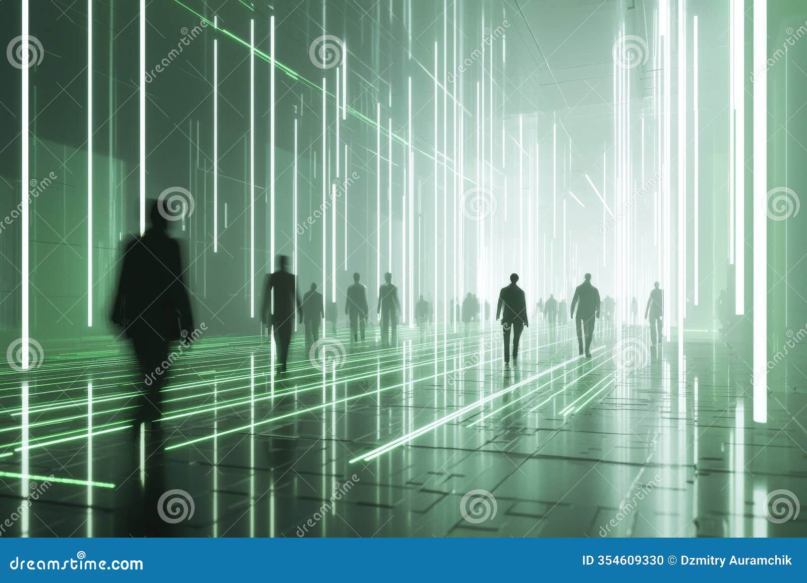 An Ultra-modern Corridor with Green Lighting that Adds a Three ...