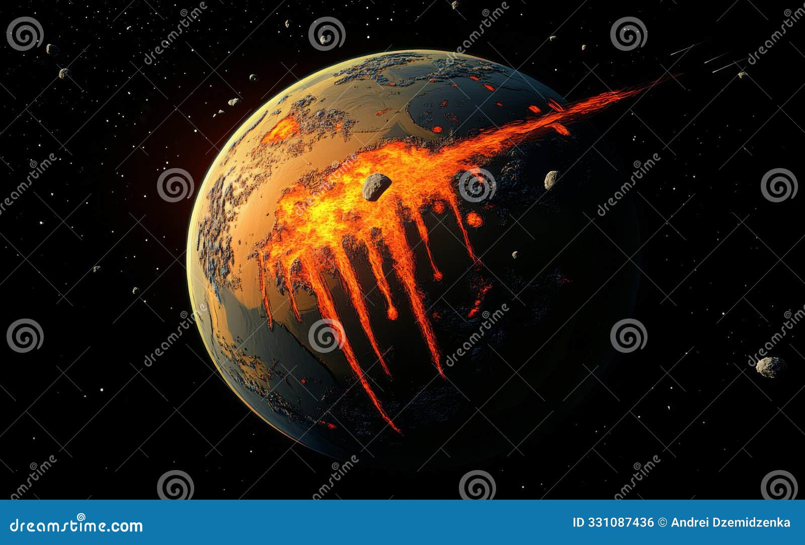 An Ultra-realistic 3D Illustration of Asteroids Destroying the Earth in ...