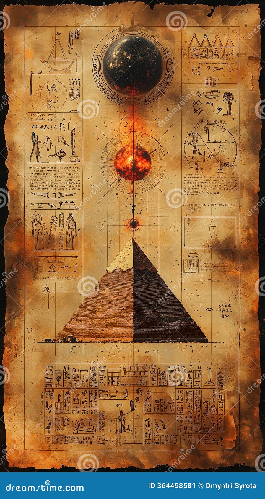 Ancient Egyptian Papyrus With Pyramid Construction Schematics Royalty ...