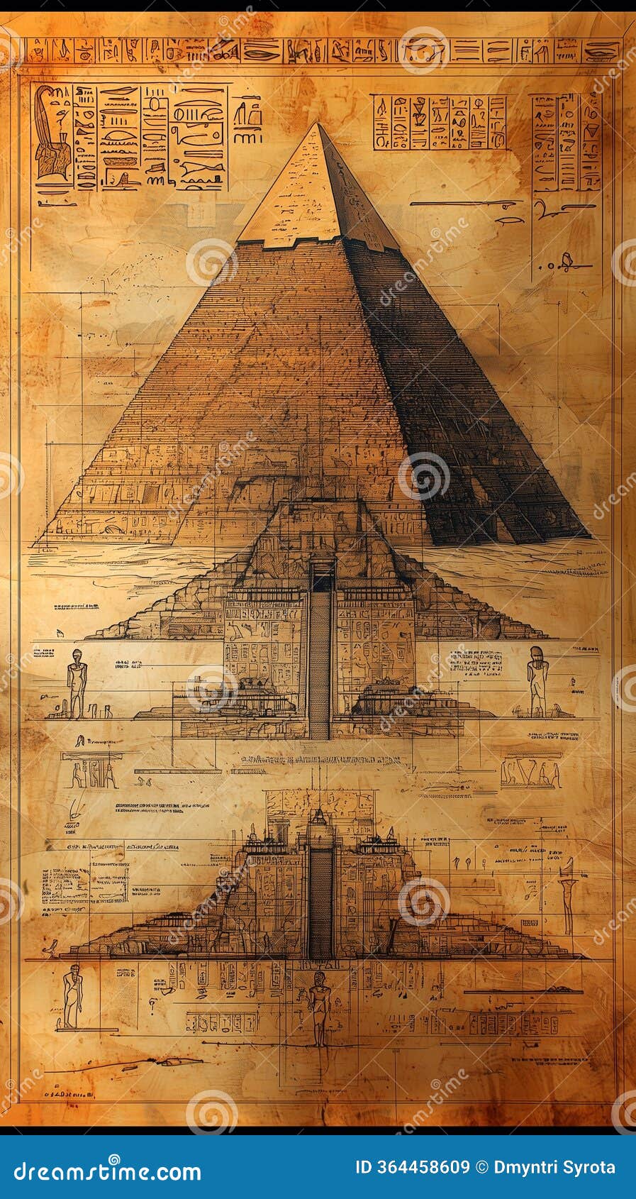 Ancient Egyptian Papyrus With Pyramid Construction Schematics Royalty ...
