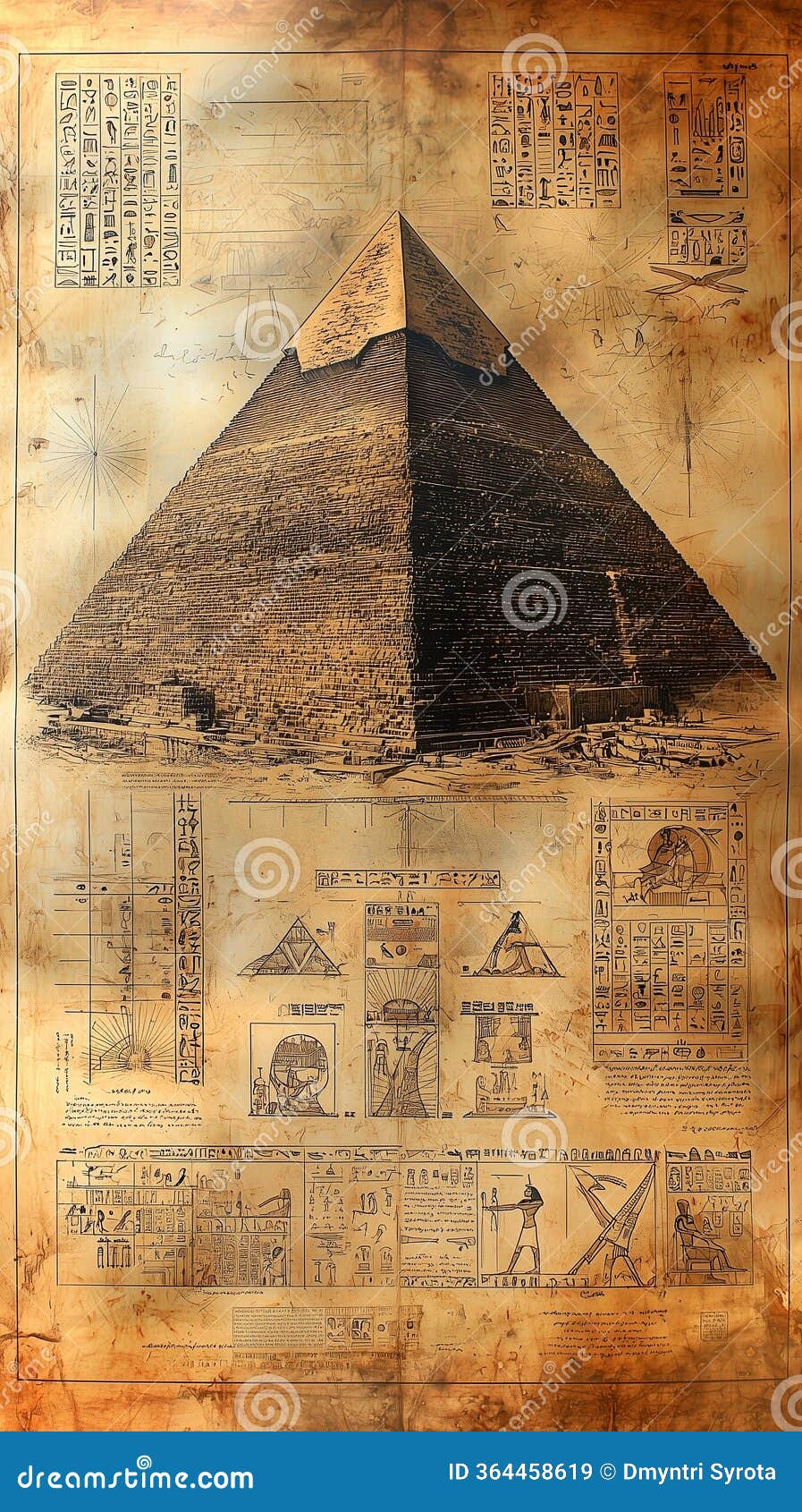 Ancient Egyptian Papyrus With Pyramid Construction Schematics Stock ...