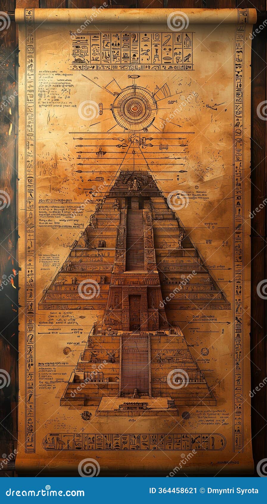 Ancient Egyptian Papyrus With Pyramid Construction Schematics Royalty ...