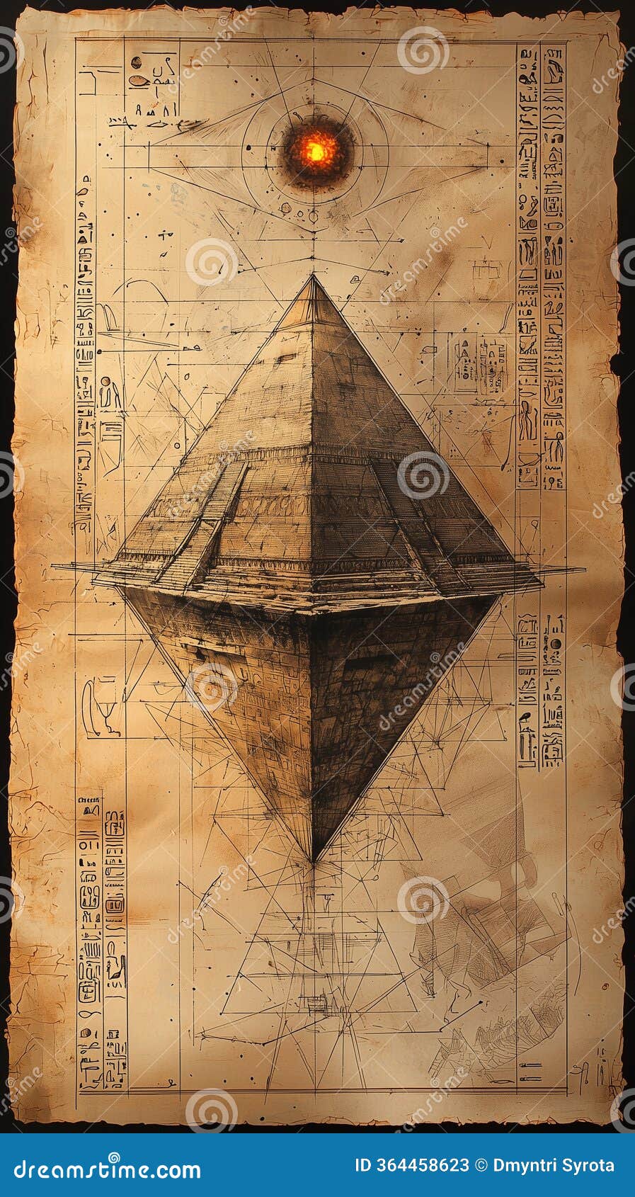 Ancient Egyptian Papyrus With Pyramid Construction Schematics Royalty ...