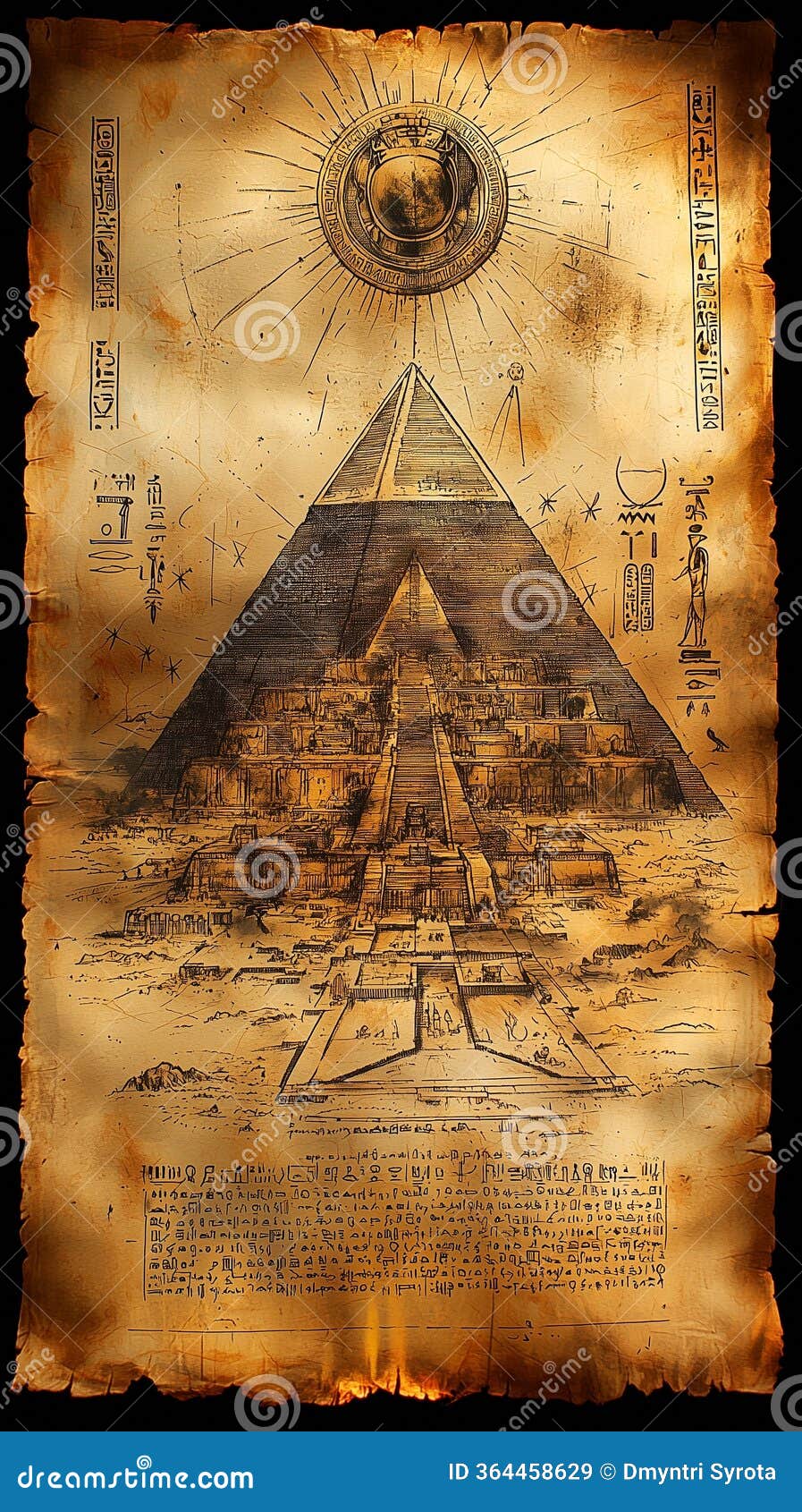 Ancient Egyptian Papyrus With Pyramid Construction Schematics Royalty ...