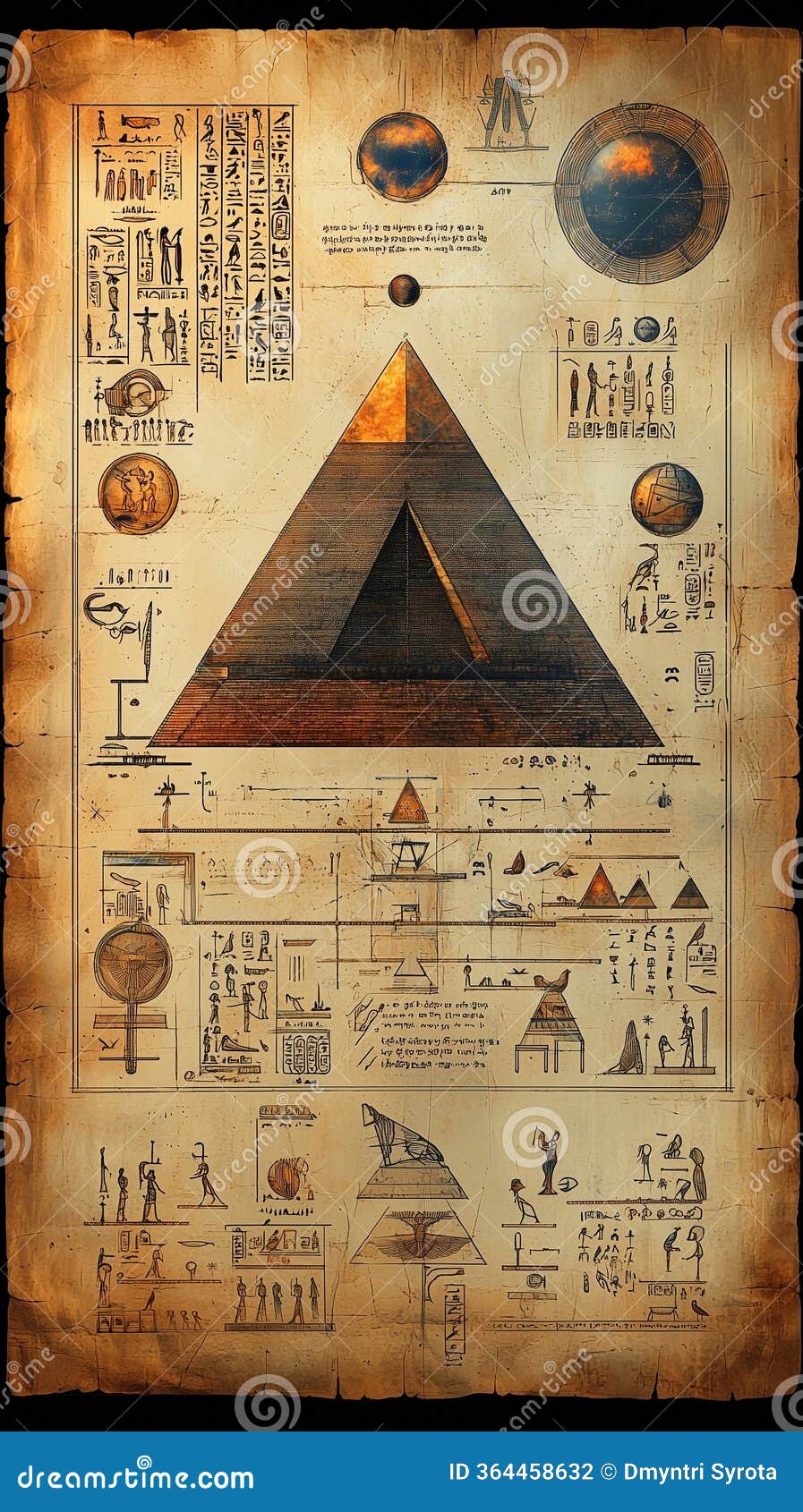 Ancient Egyptian Papyrus With Pyramid Construction Schematics Stock ...