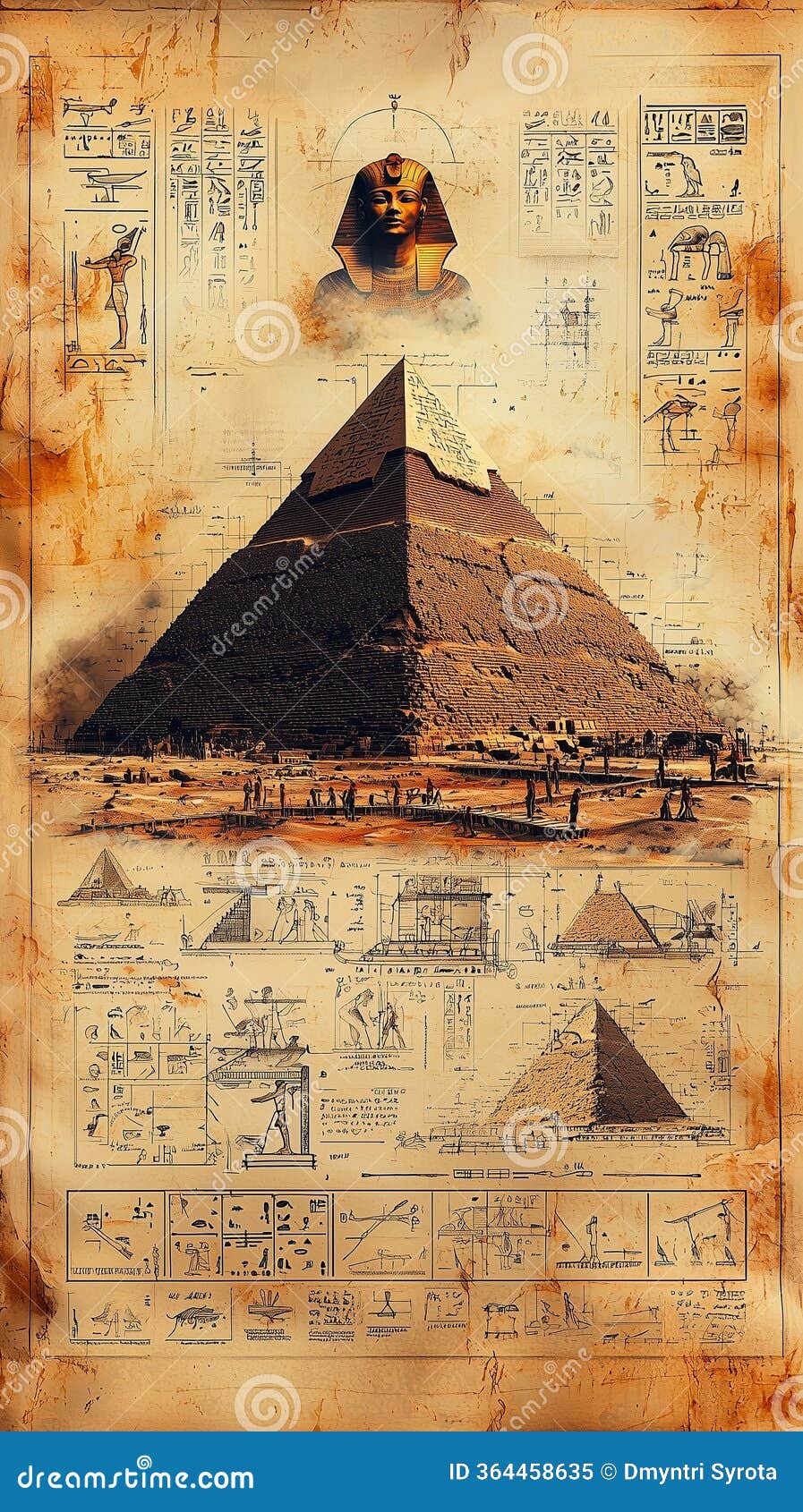 Ancient Egyptian Papyrus With Pyramid Construction Schematics Royalty ...