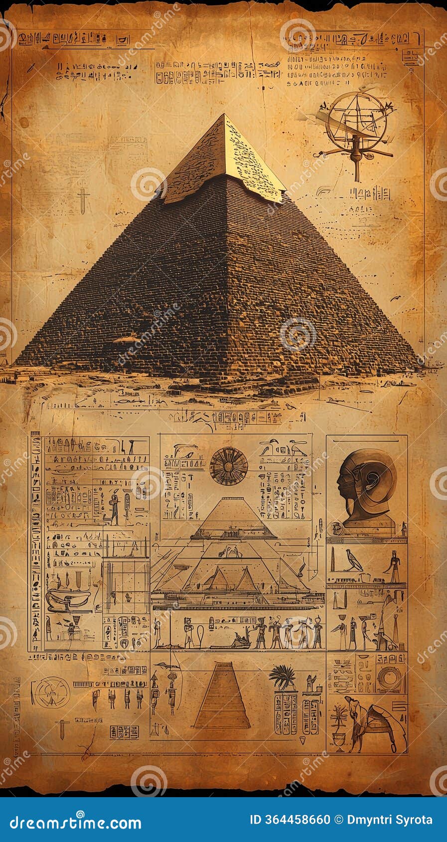 Ancient Egyptian Papyrus With Pyramid Construction Schematics Stock ...