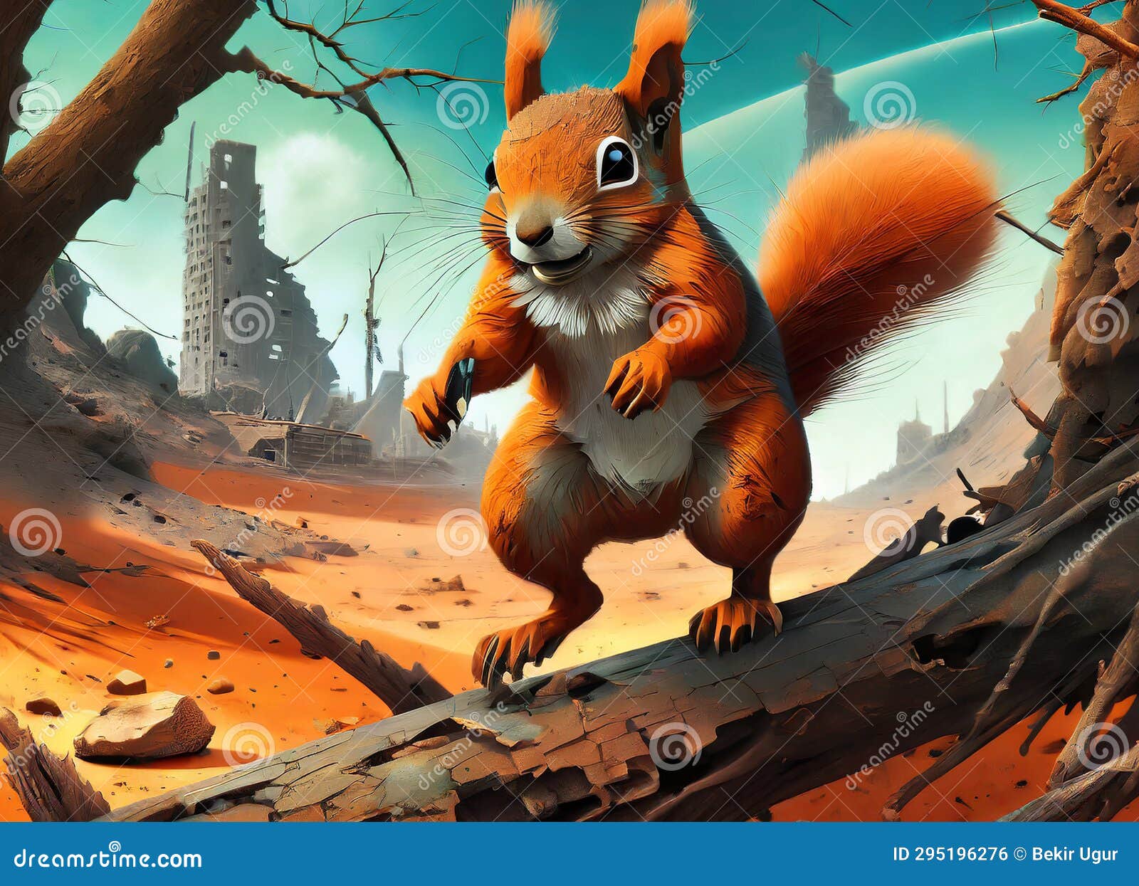 An Ultra-realistic Image of a Squirrel in the Ruins of the Post ...