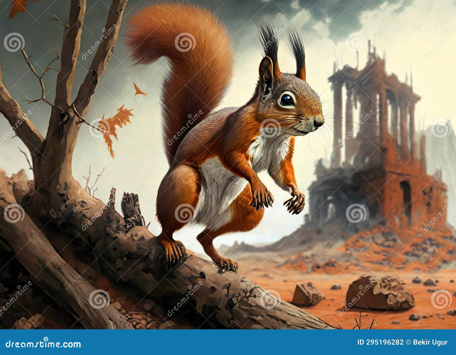 An Ultra-realistic Image of a Squirrel in the Ruins of the Post ...