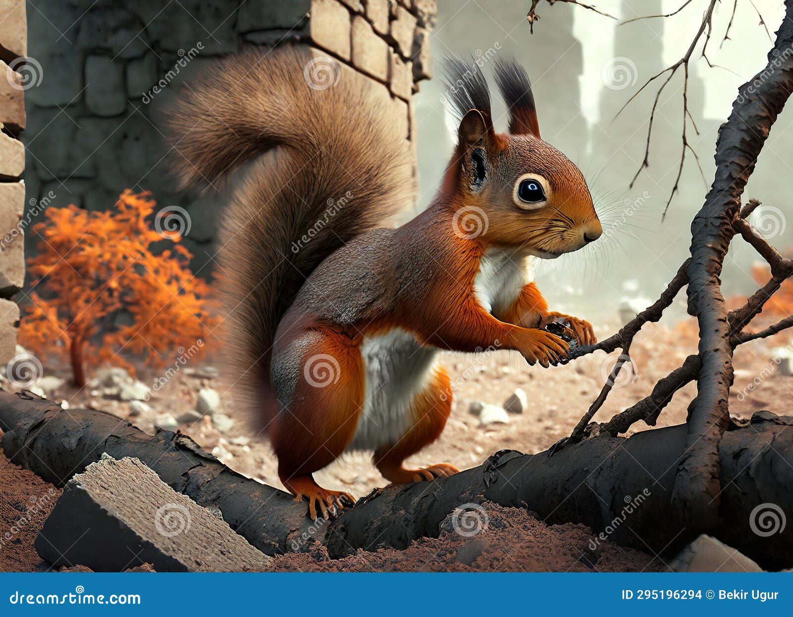 An Ultra-realistic Image of a Squirrel in the Ruins of the Post ...