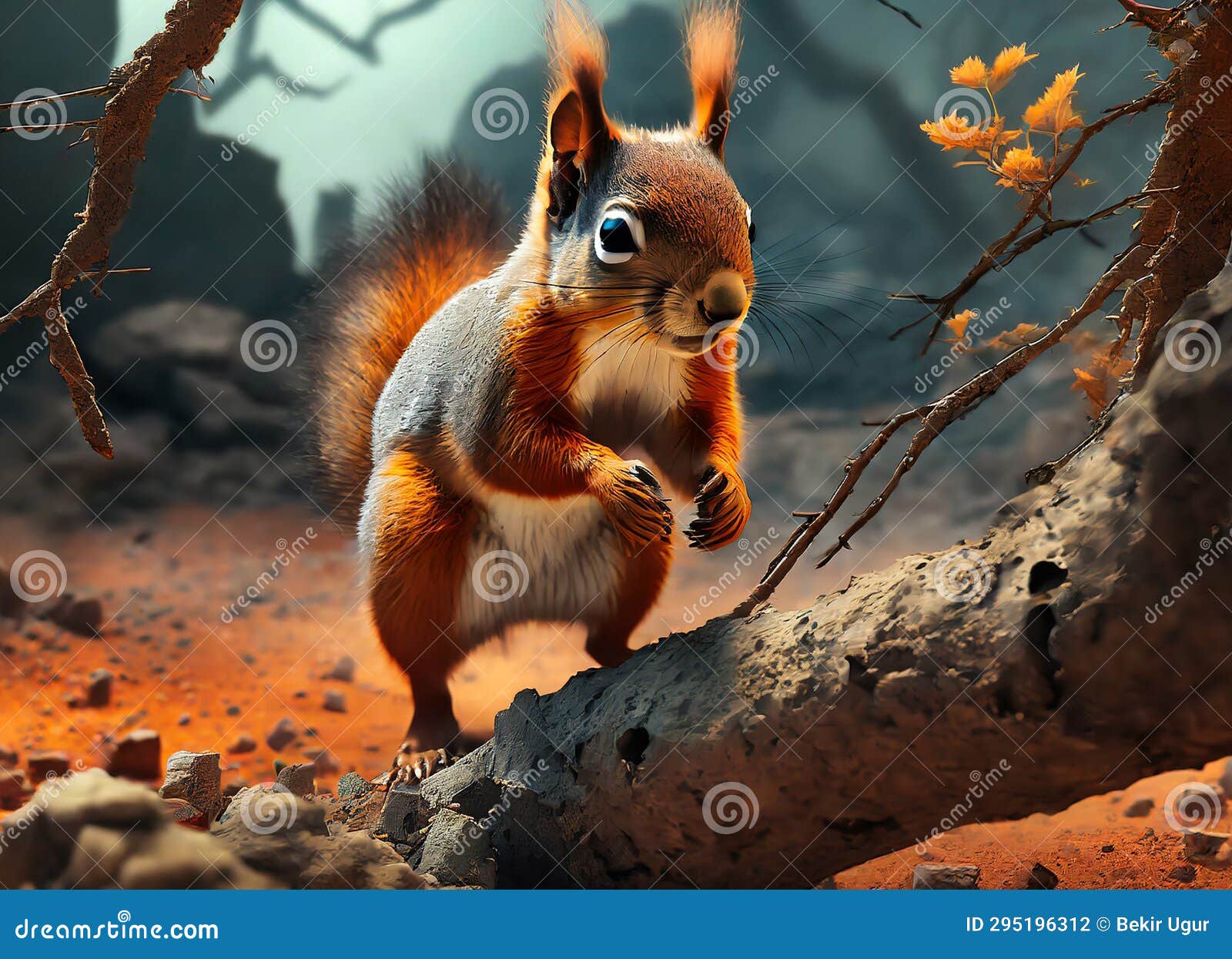 An Ultra-realistic Image of a Squirrel in the Ruins of the Post ...