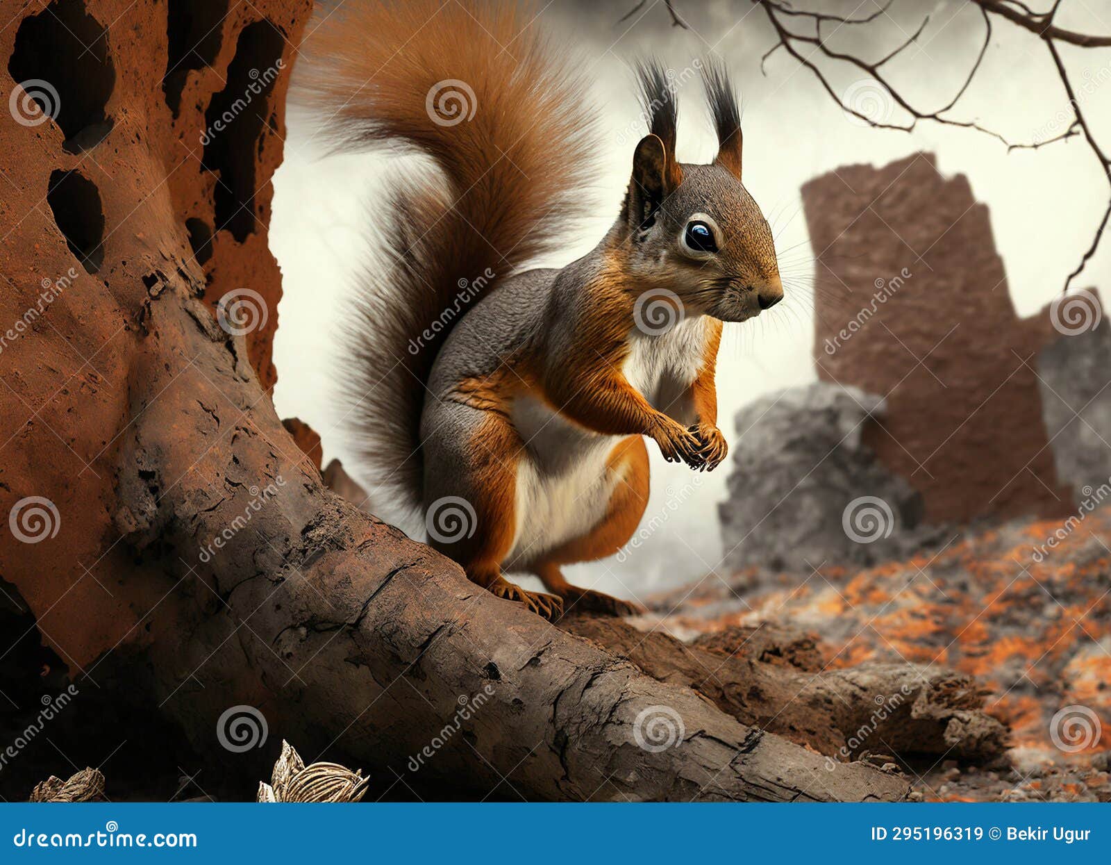 An Ultra-realistic Image of a Squirrel in the Ruins of the Post ...