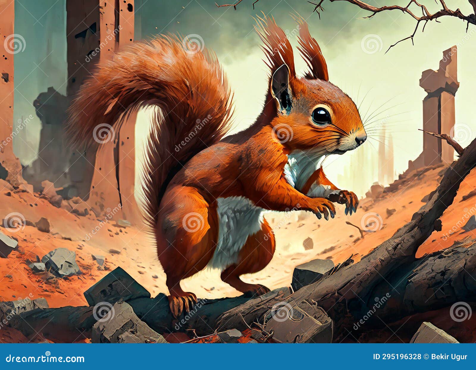 An Ultra-realistic Image of a Squirrel in the Ruins of the Post ...
