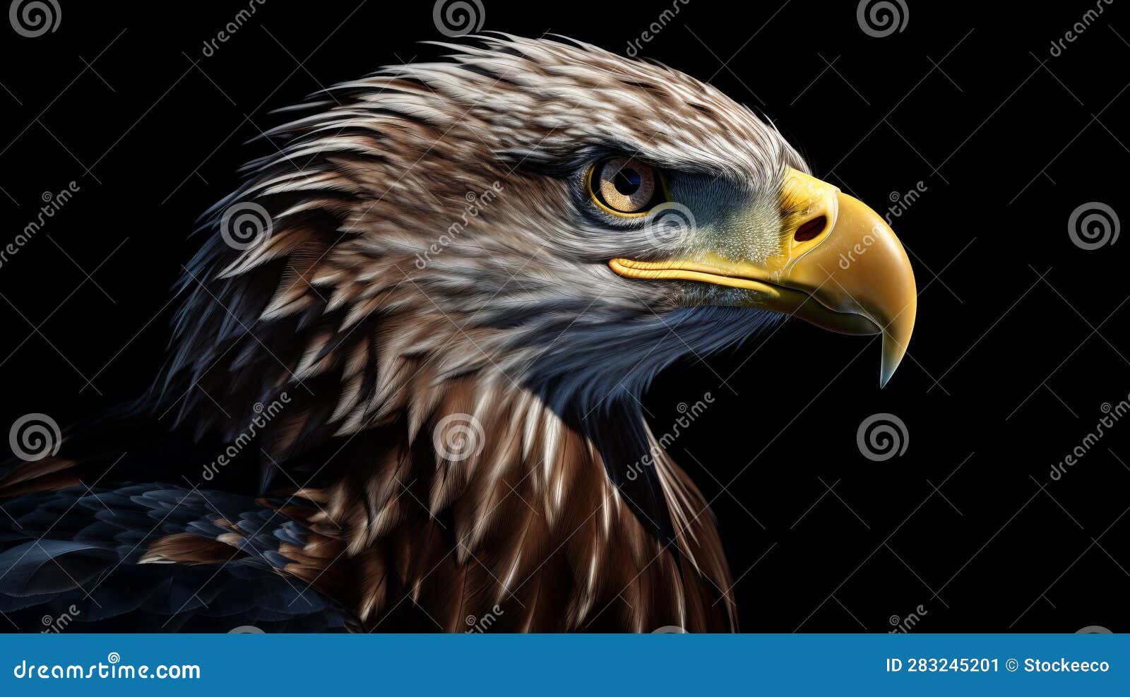 Ultra-realistic 4k Rendering of an Eagle on Black Background Stock ...