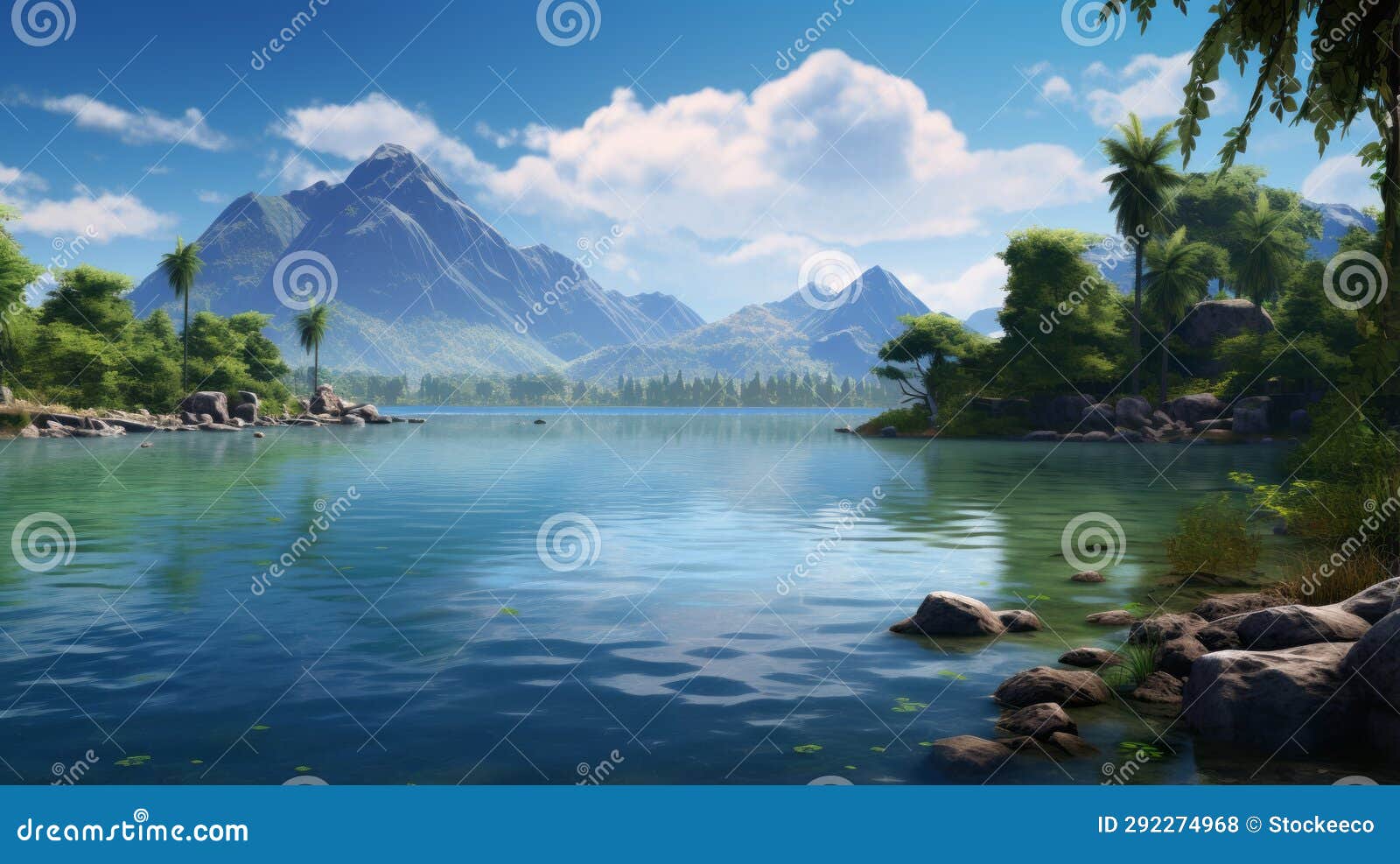 Vibrant Mountain and Water Scene in Unreal Engine Style Stock ...