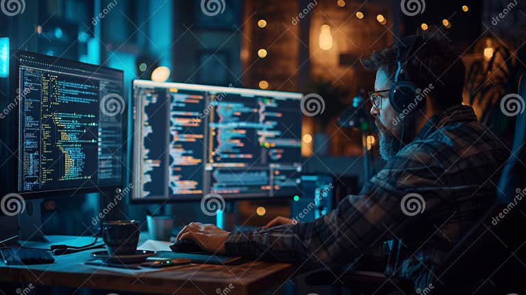 Ultra Realistic Software Engineer Workstation with Detailed Coding ...