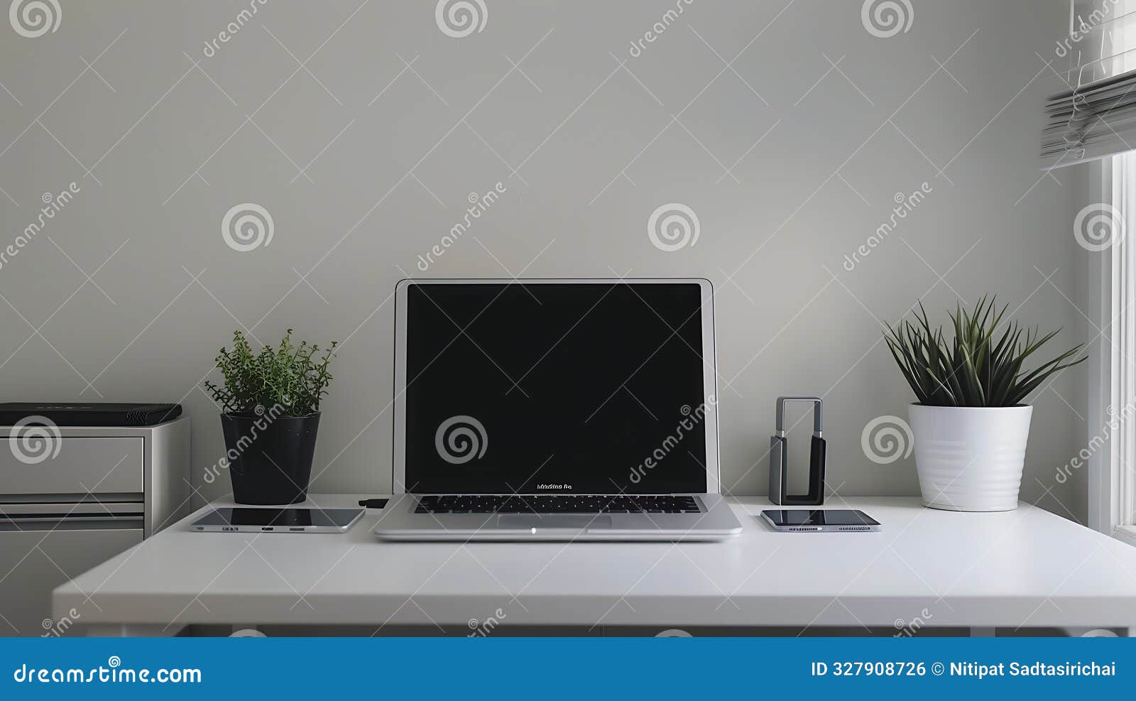 Ultra-sharp Image of a Simple Workspace, Sleek Laptop, White Desk ...