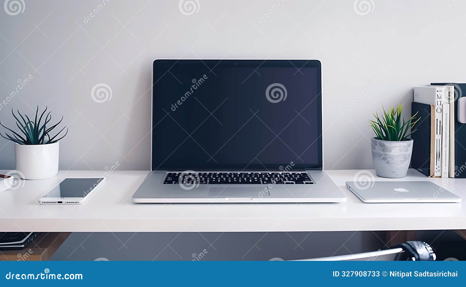 Ultra-sharp Image of a Simple Workspace, Sleek Laptop, White Desk ...