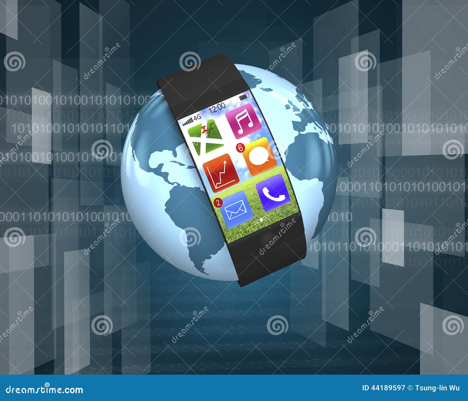 Ultra Slim Curved-screen Smart Watch with Apps on Globe Stock ...