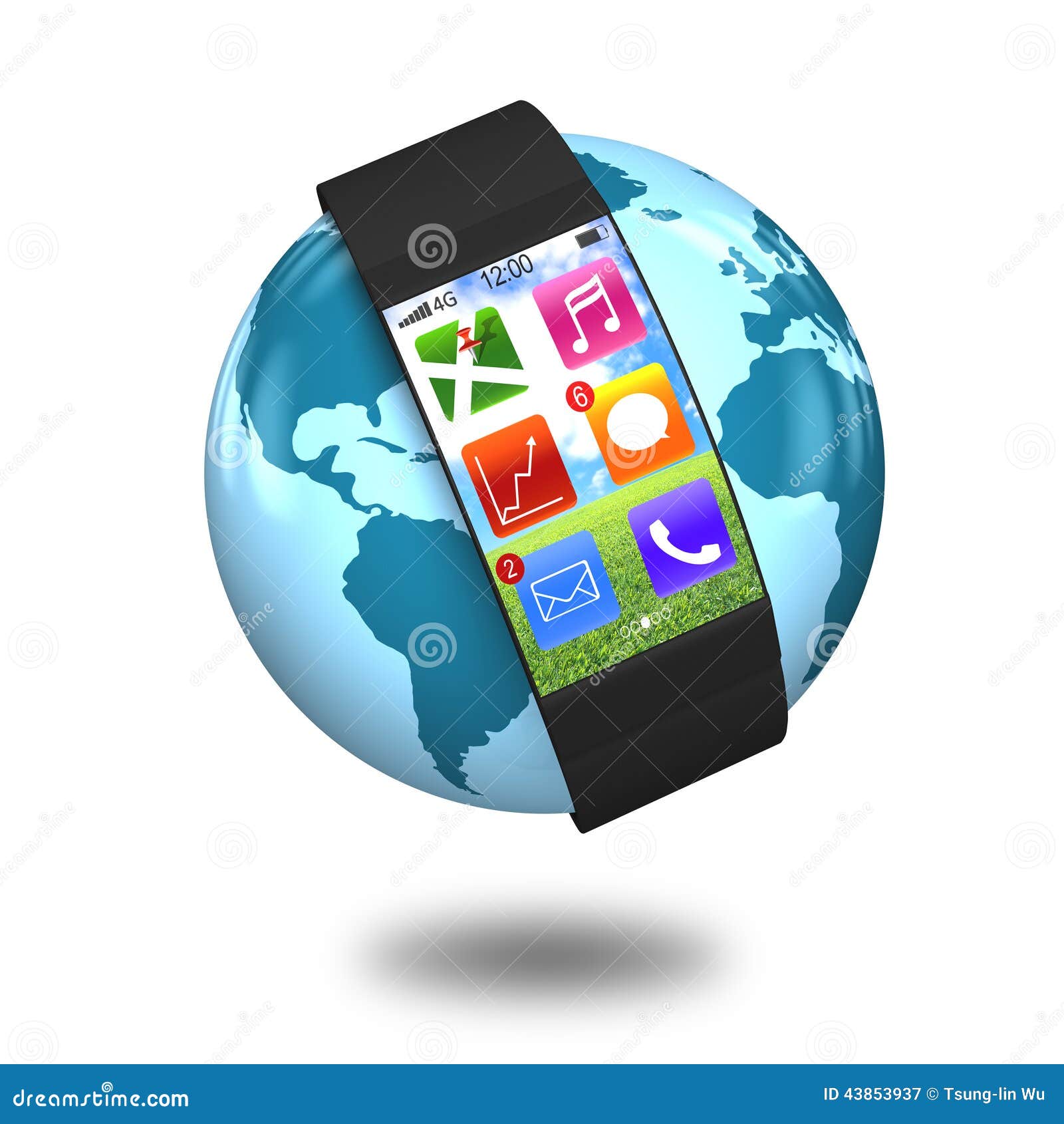 Ultra-thin Curved-screen Smart Watch with Apps on Globe Stock ...