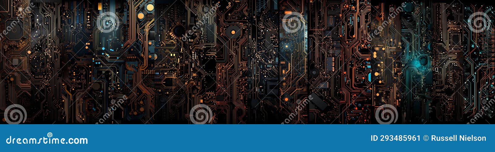 An Ultra-wide Collage of Intricate Circuit Board Elements Stock ...
