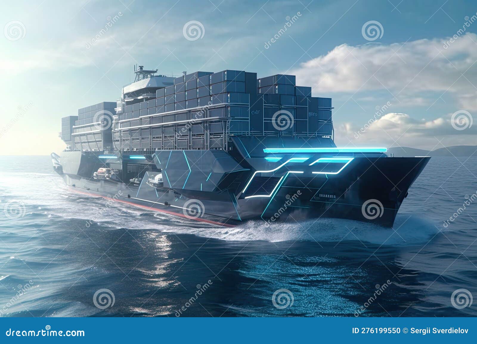 Ultramodern Container Ship of the Future Sails Across the Sea, Equipped ...