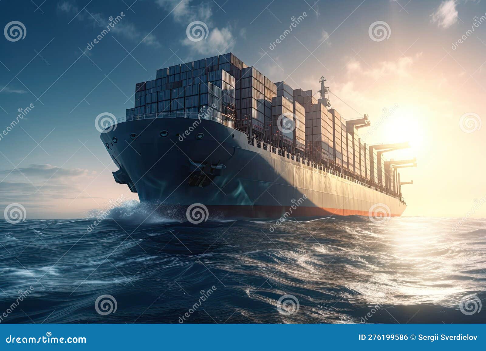Ultramodern Container Ship of the Future Sails Across the Sea, Equipped ...