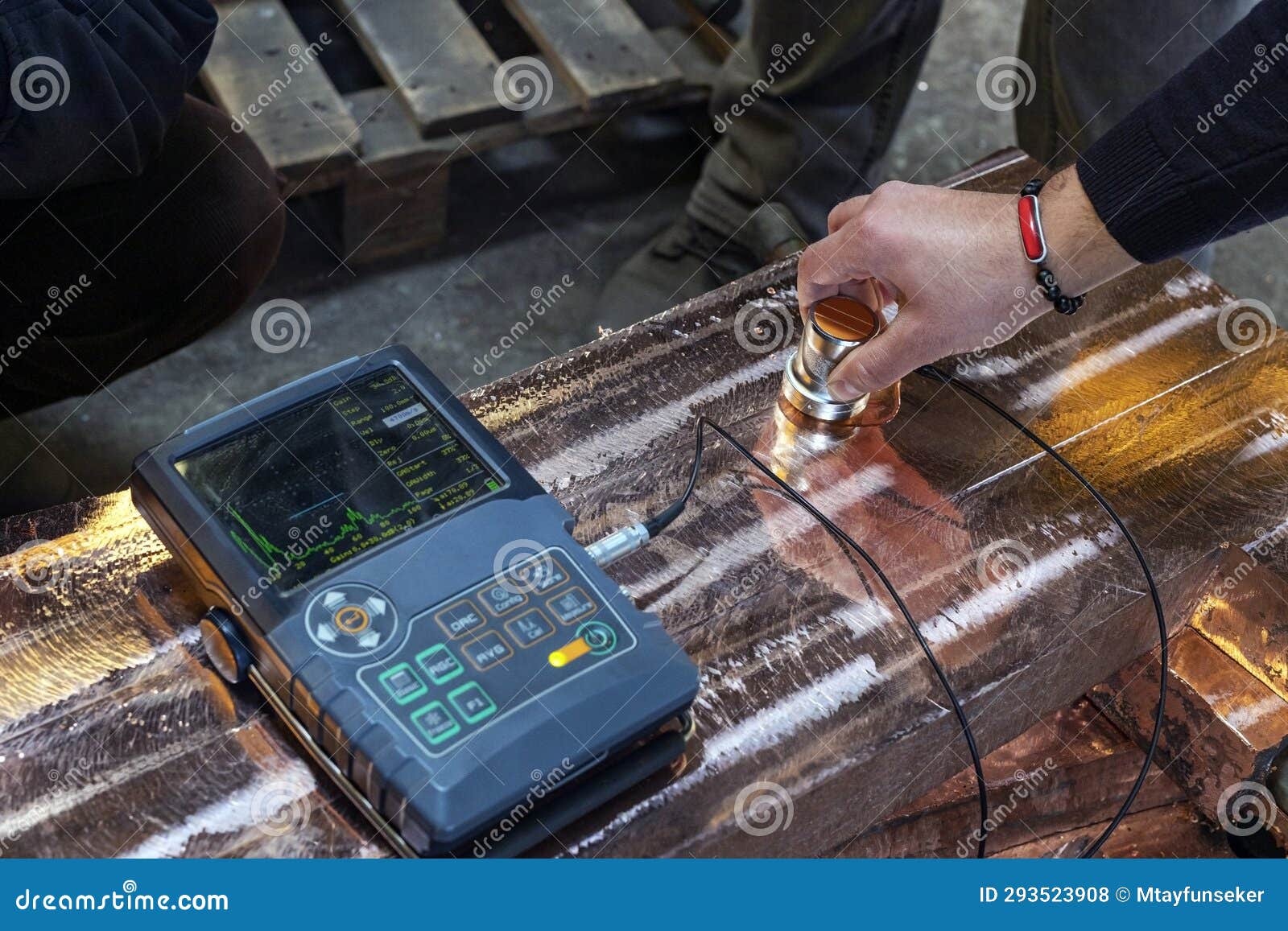 Ultrasonic or Ultrasound Testing To Copper Casting Material. Stock ...