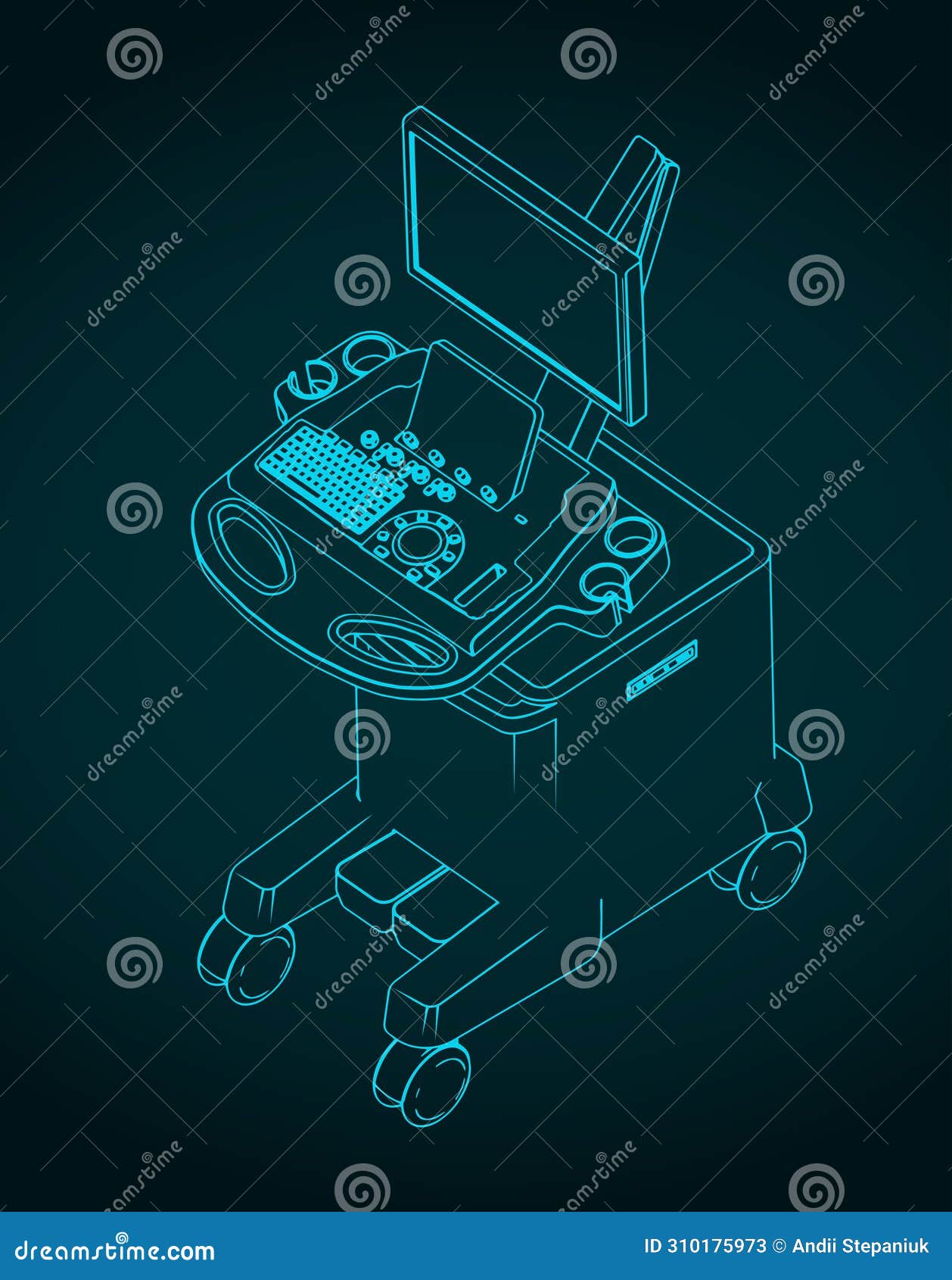 Ultrasound Machine Isometric Blueprint Stock Vector - Illustration of ...