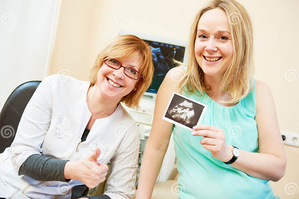 Ultrasound Scan Pregnancy Gynecologist Checking Fetal Life With