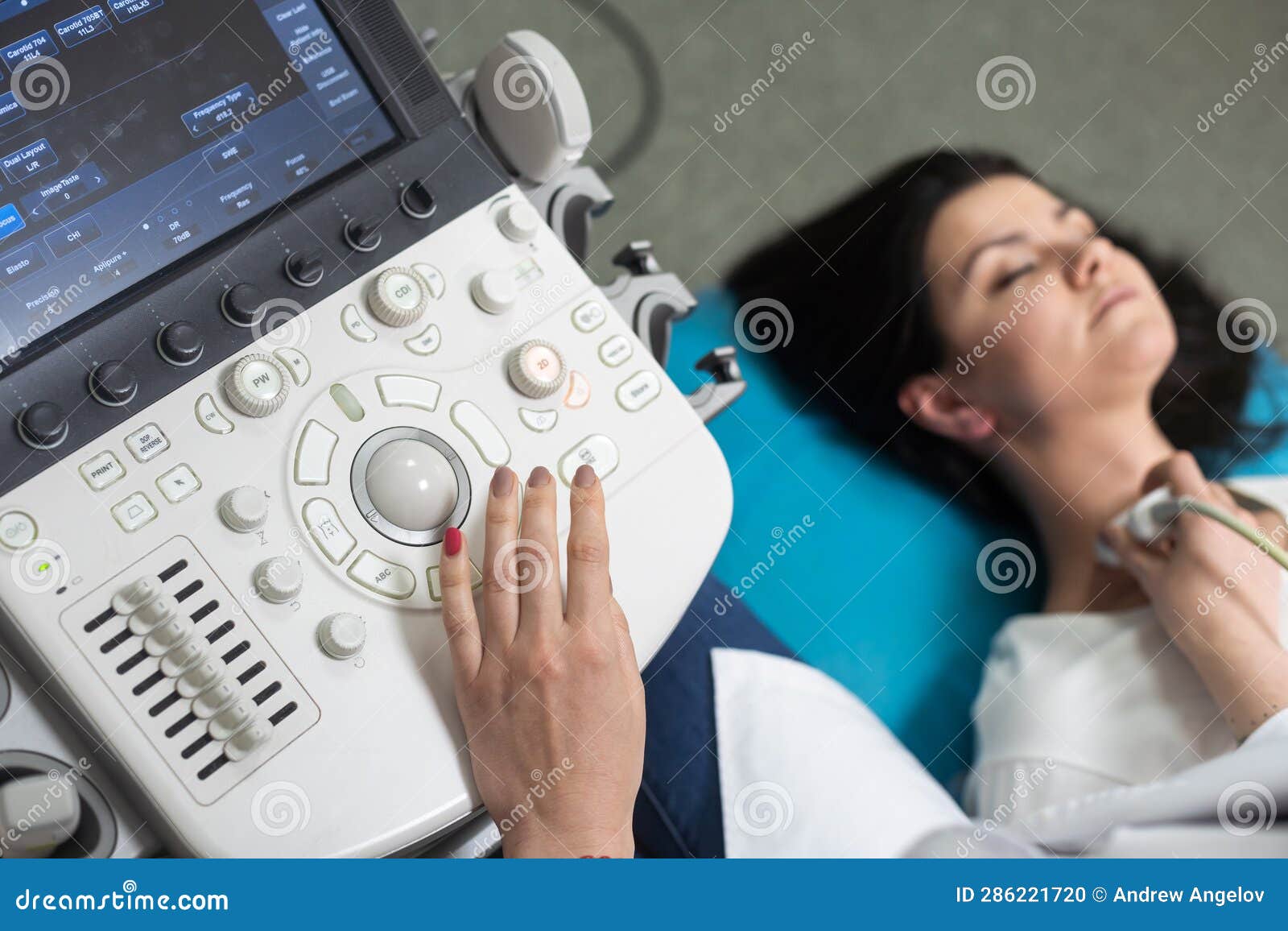 Ultrasound Scanner in the Hands of a Doctor. Diagnostics. Sonography ...