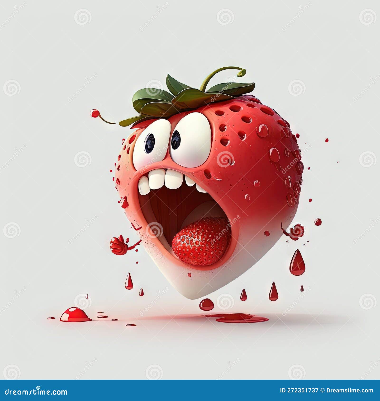 Um Cartoon Morango Com A Boca Aberta E Sangue Escorregando Ao Seu Redor Ilustração Stock