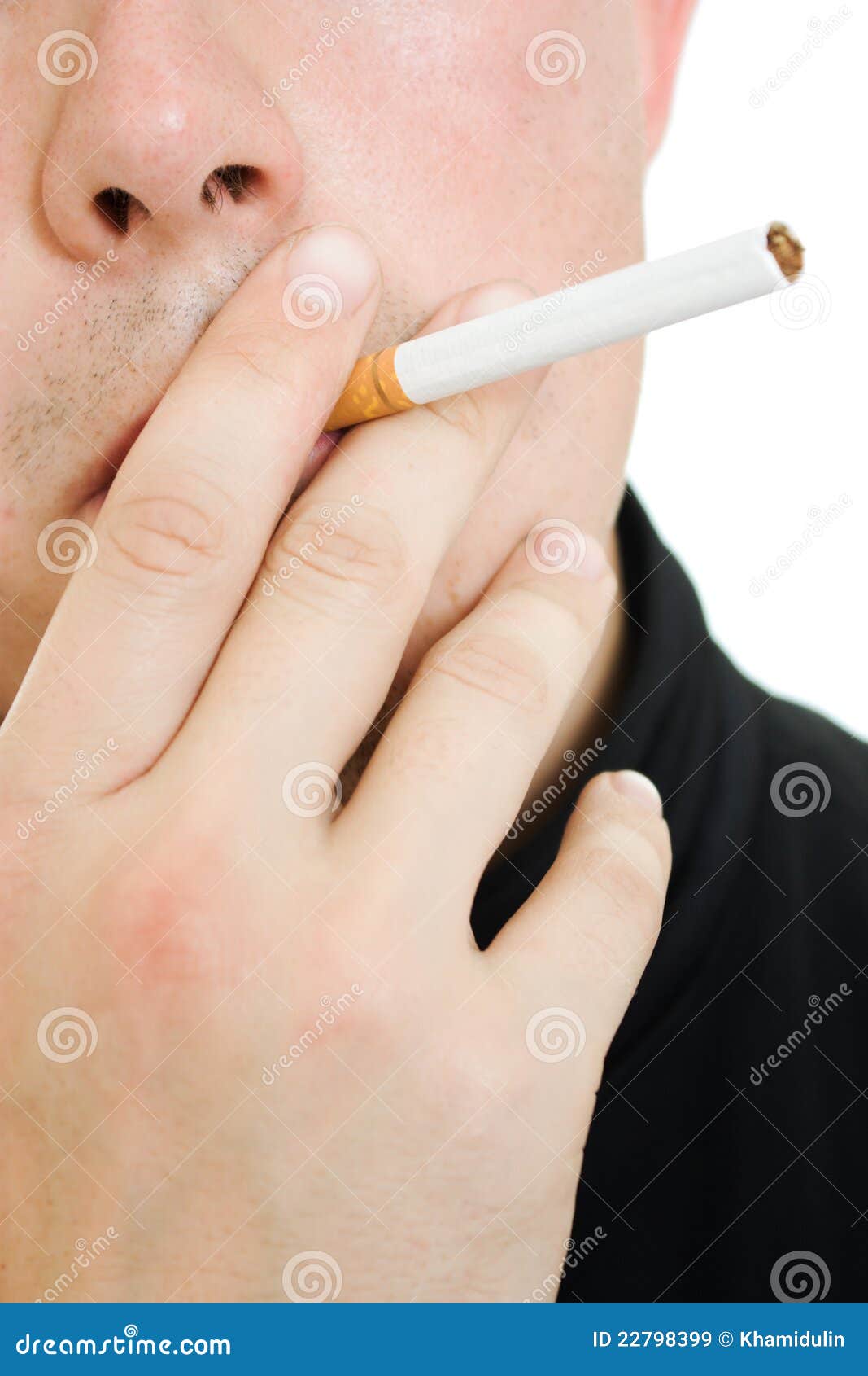 Um Homem Com Um Cigarro Em Sua Boca. Imagem de Stock - Imagem de dedo ...