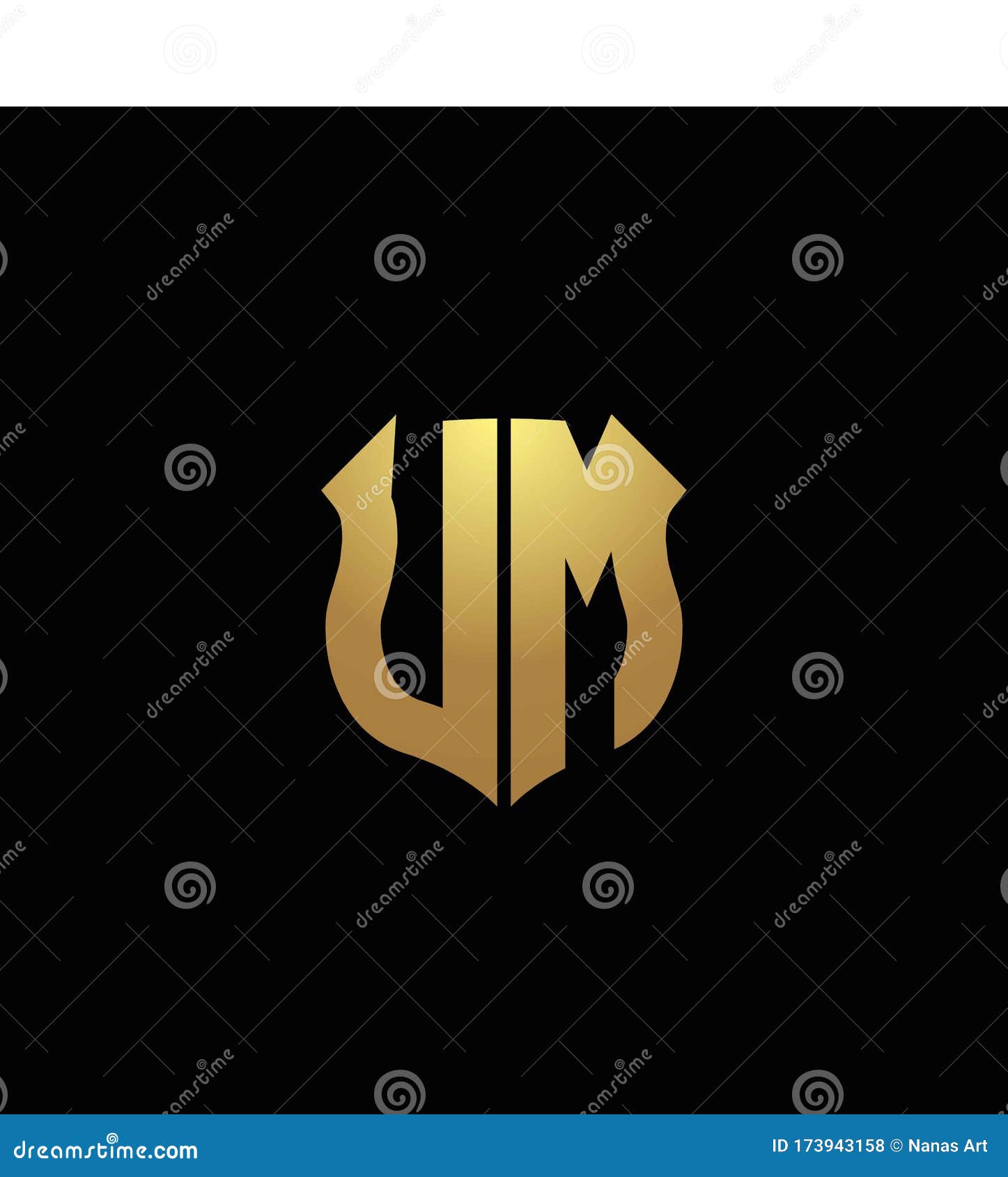 UM Logo Monogram with Gold Colors and Shield Shape Design Template ...