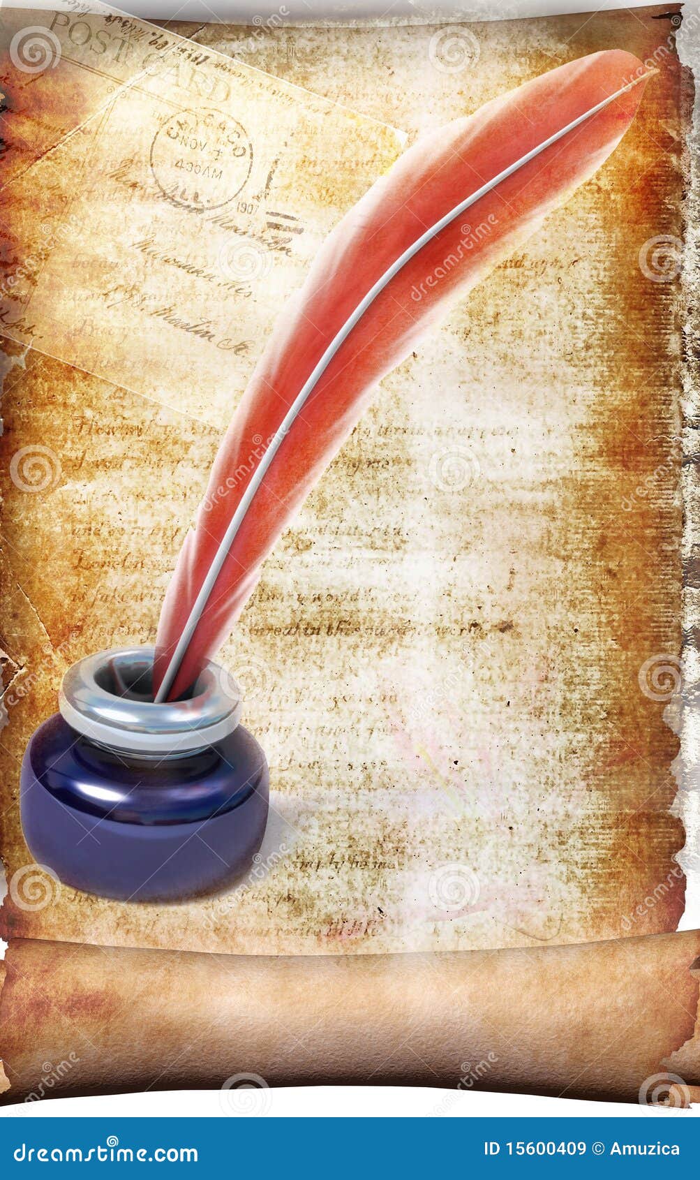 Um Papel Velho Com Uma Pena Da Pena, Ink-pot Ilustração Stock ...