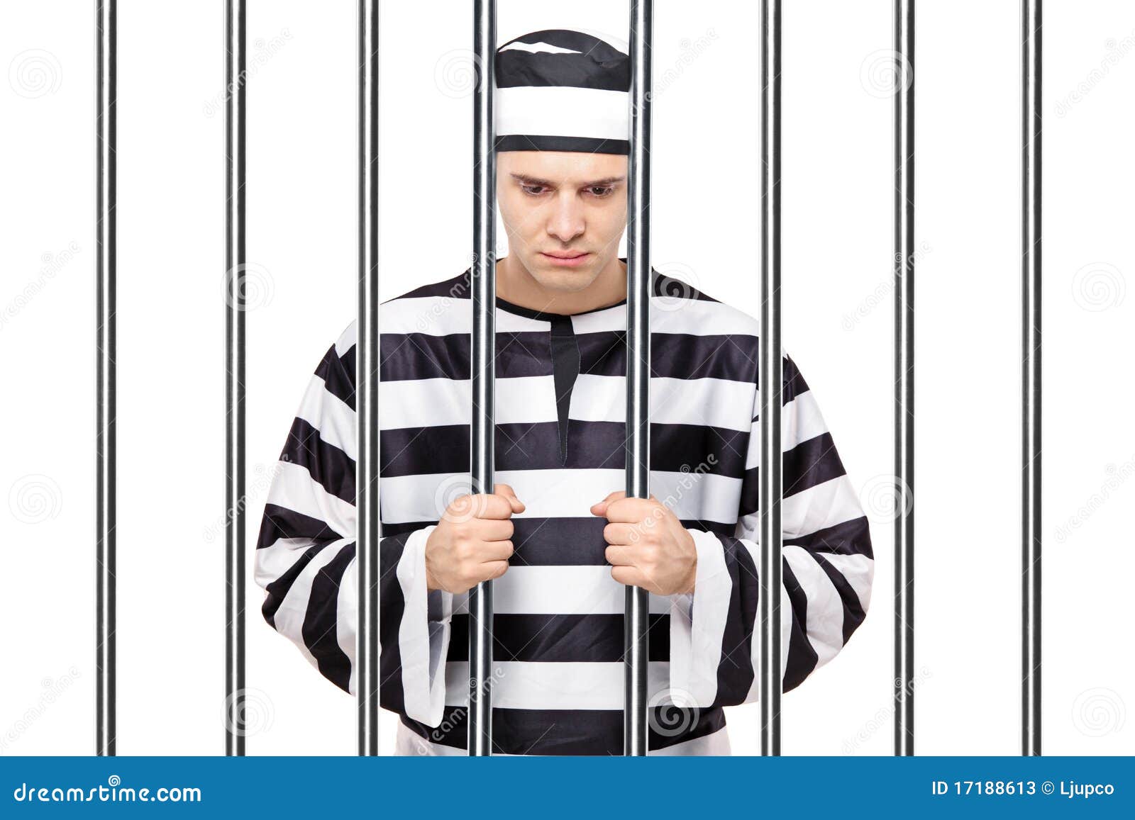 Um Prisioneiro Triste Em Barras Da Terra Arrendada Da Cadeia Imagem de ...
