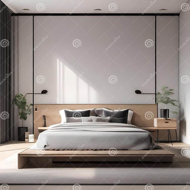 Um Quarto Minimalista Com Um Leito De Plataforma E Um Esquema De Cor ... Um Quarto Minimalista Com Um Leito De Plataforma E Um Esquema De Cor ...