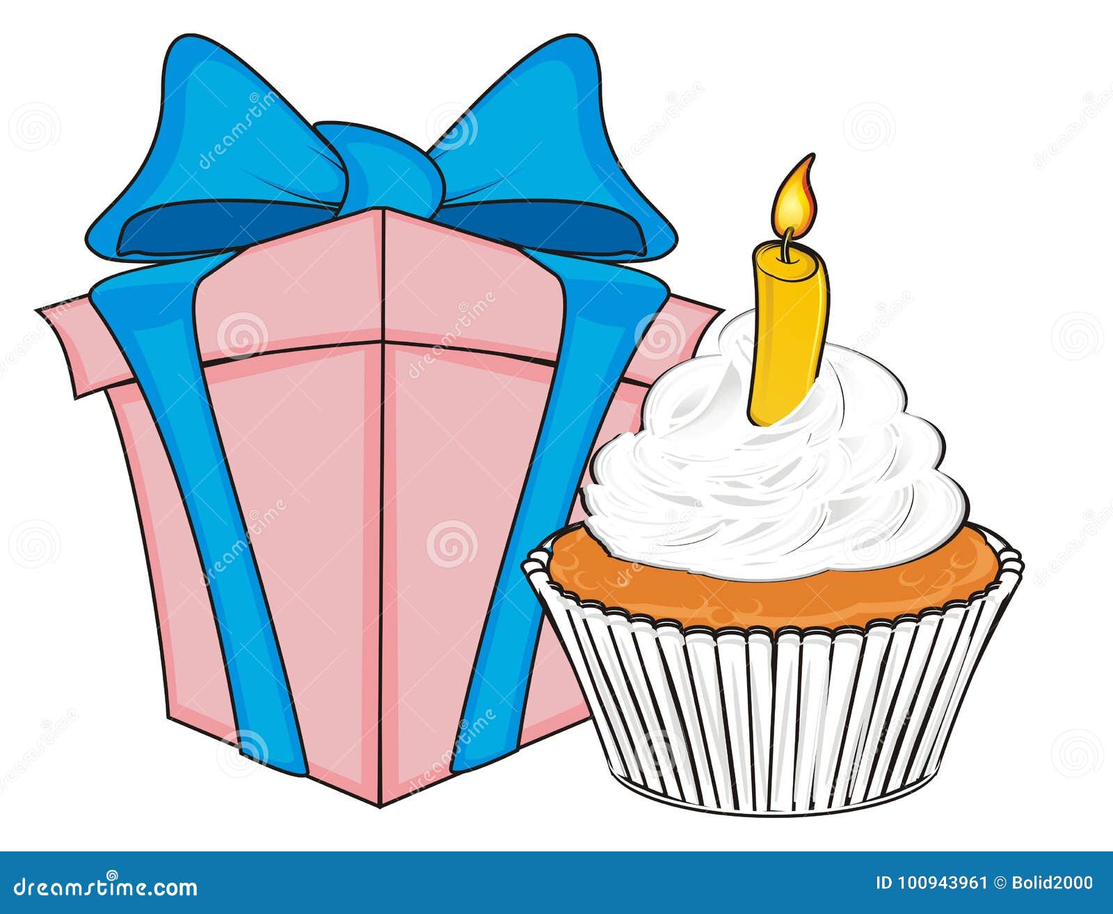 Um Queque Com Vela E Presente Ilustração Stock - Ilustração de amarelo ...