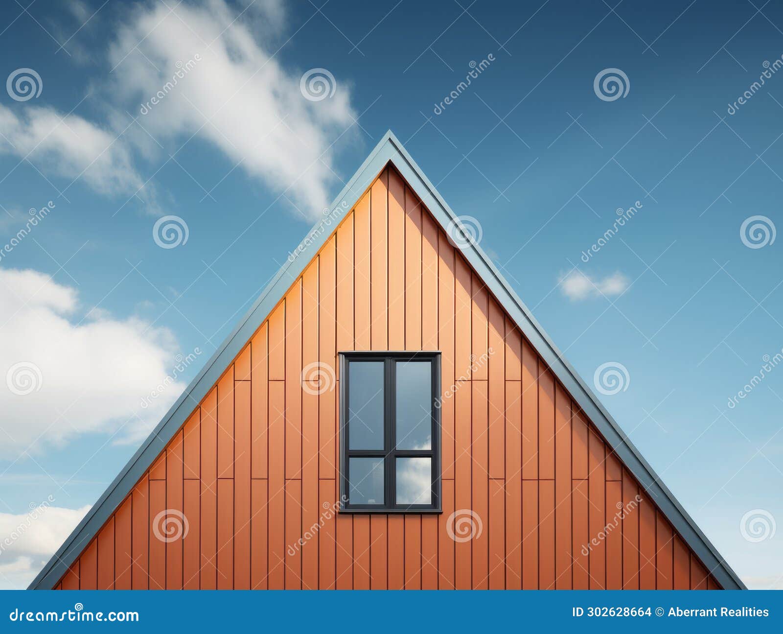 Uma Casa Laranja Com Um Teto Triangular E Janelas Ilustração Stock ...