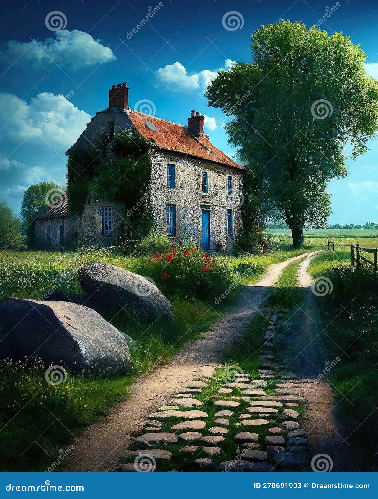 Uma Casa No Meio De Uma Estrada Ilustração Stock - Ilustração de vila ...