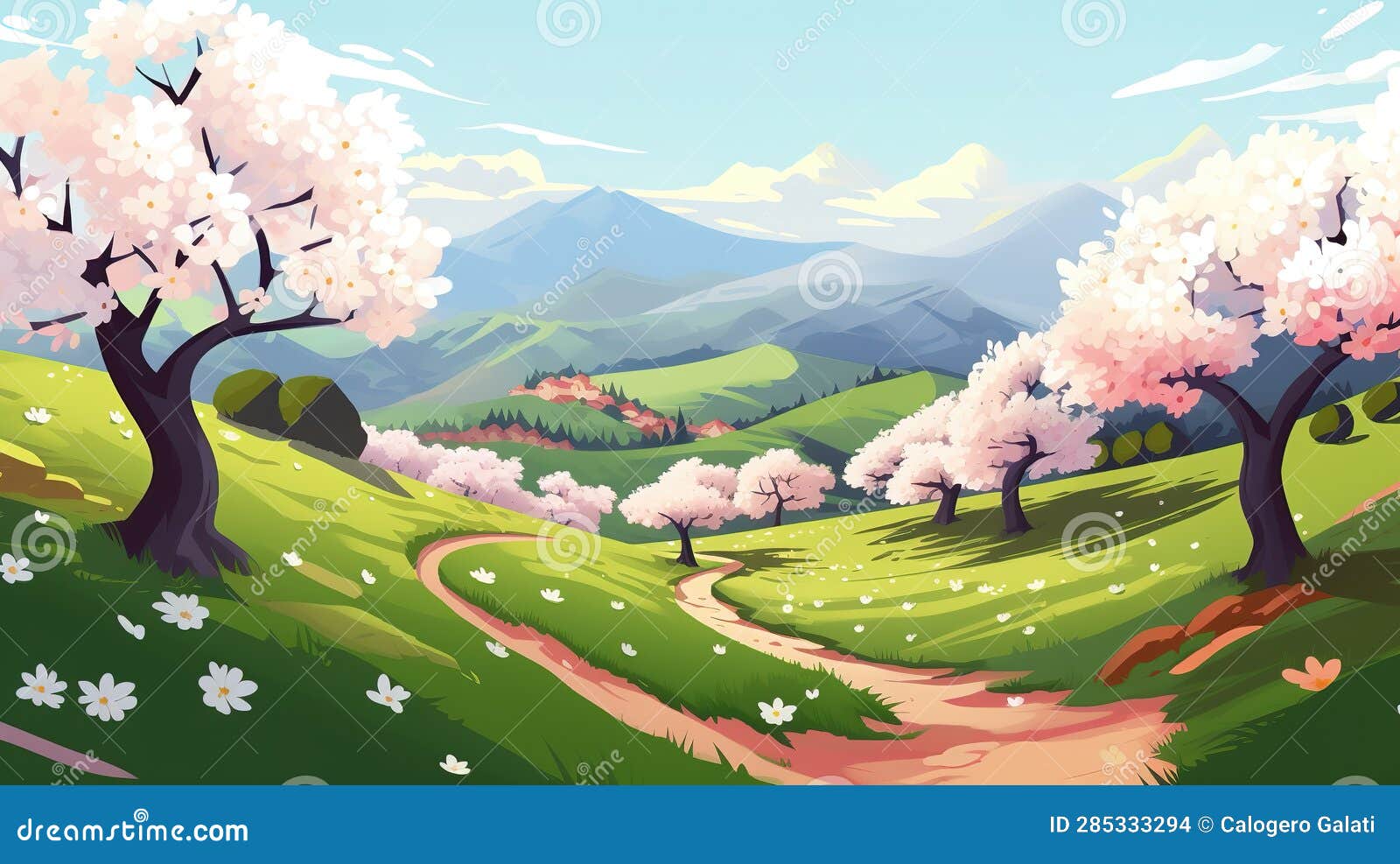 Uma Longa Estrada Com Cerejeiras Anime Desenho Animado Imagem Gerada ... Uma Longa Estrada Com Cerejeiras Anime Desenho Animado Imagem Gerada ...