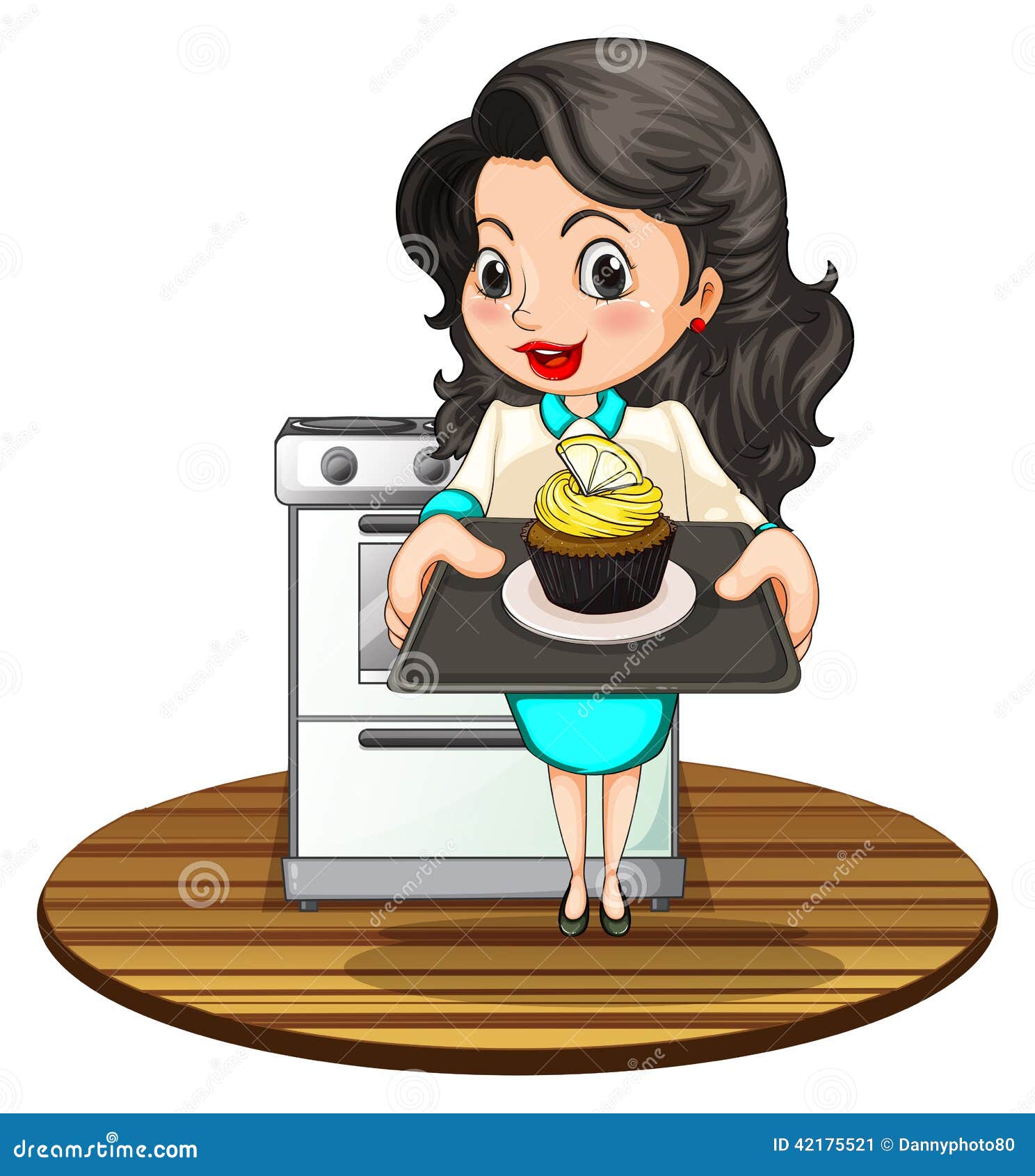 Uma Mulher Que Coze Um Queque Ilustração do Vetor - Ilustração de forno ...