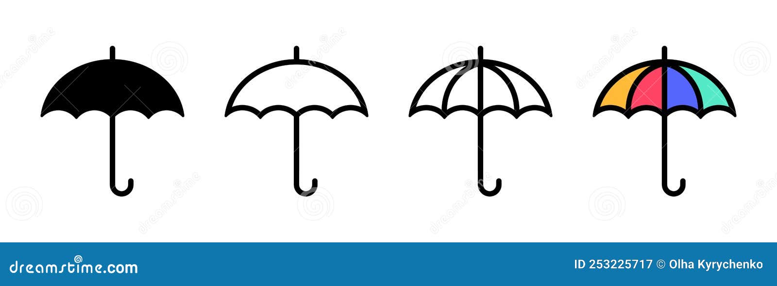 Umbrella Icon Set. Parasol Symbol in Outline and Fill Stock Vector ...