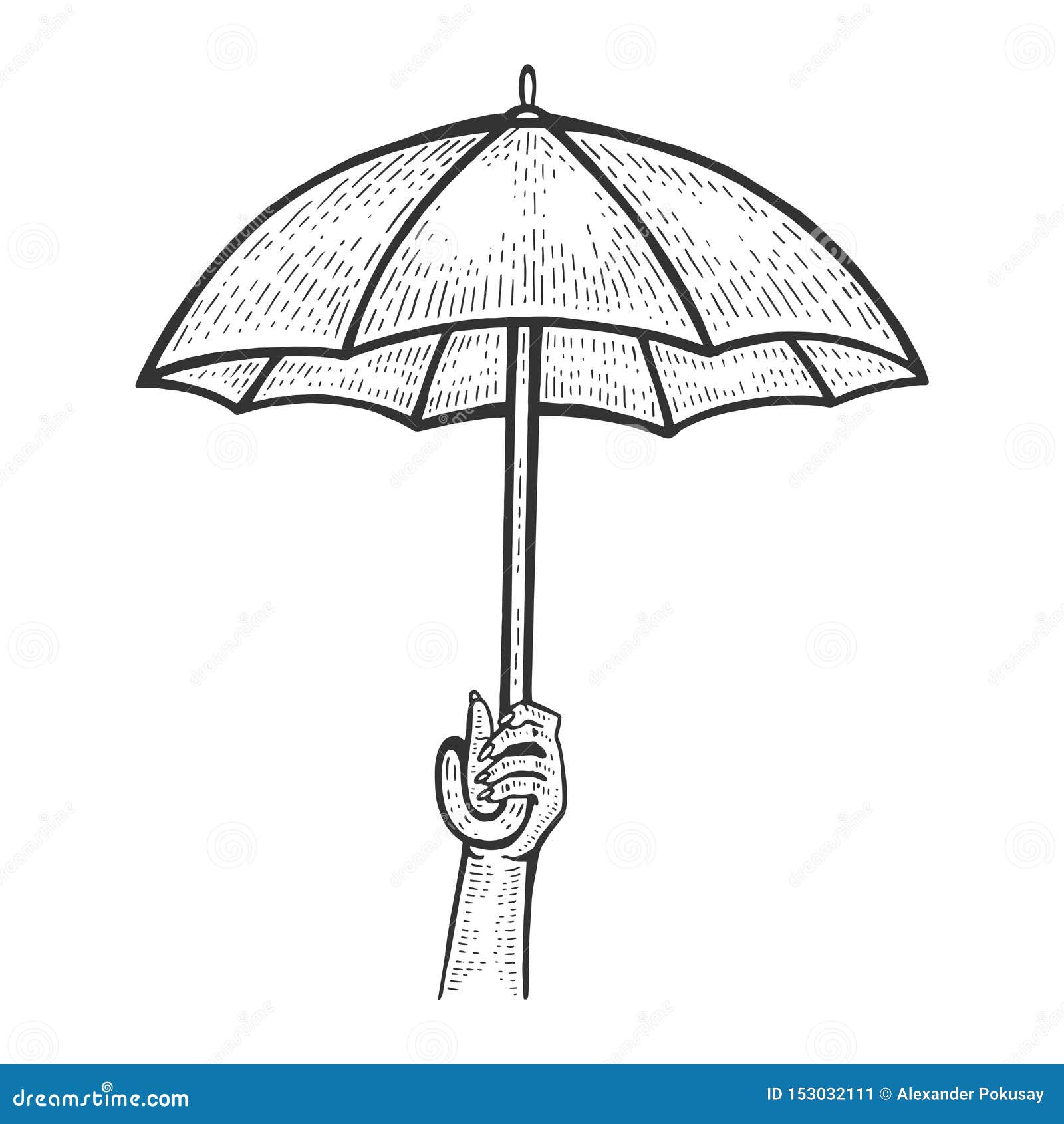 Umbrella In Hand Sketch Engraving Vector Stock Vector Illustration Of
